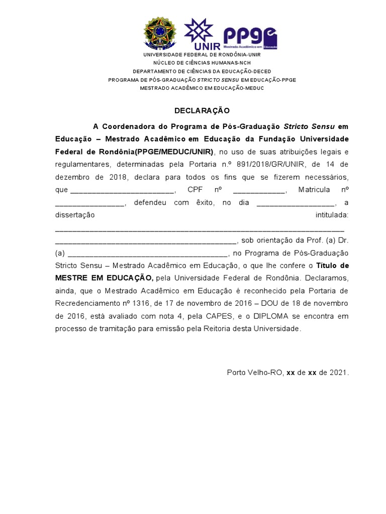 Modelo Declaracao Conclusao de Curso | PDF