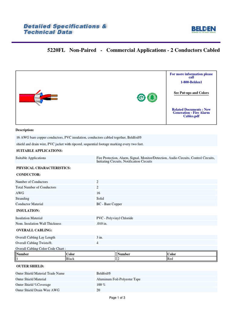 5220FL Non-Paired - Commercial Applications - 2 Conductors Cabled ...