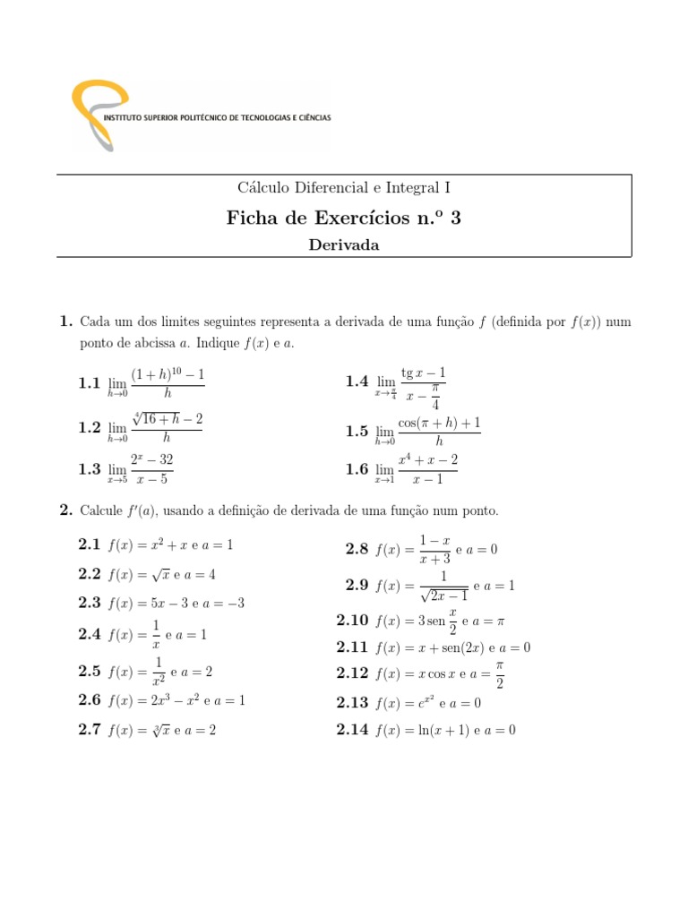 Exercicios Derivada | PDF | Análisis | Notación Matemática