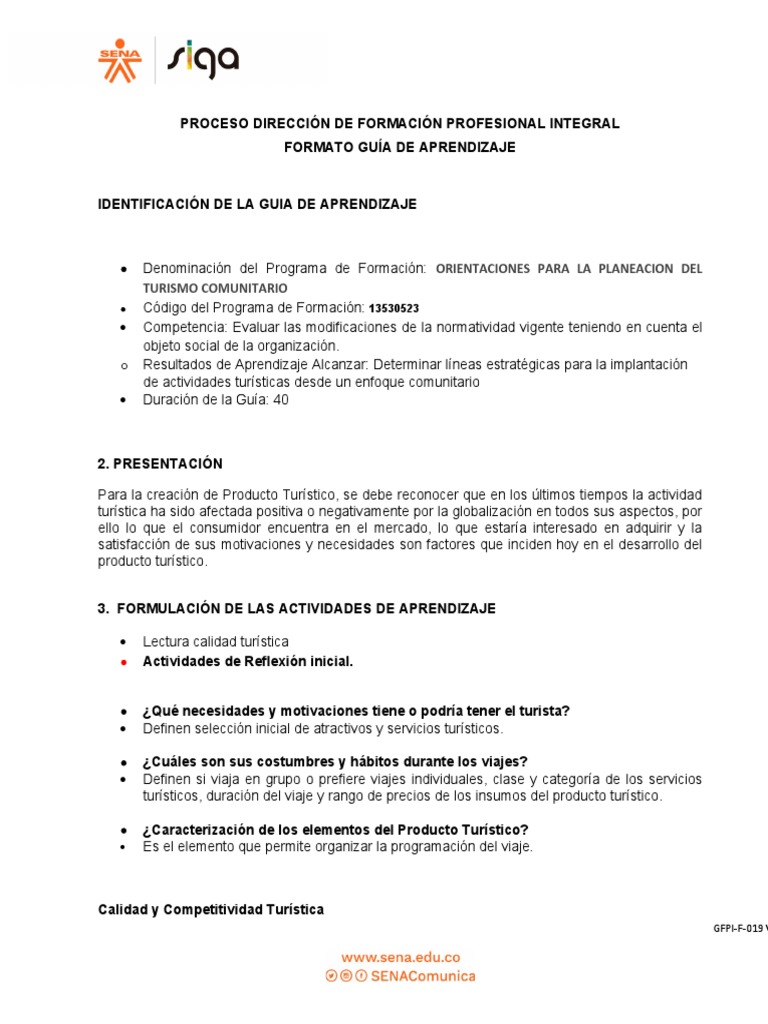 Gfpi-F-019 - Guia - de - Aprendizaje Turismo Comunitario | PDF | Turismo | Producto (Negocio)
