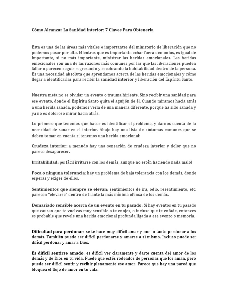 Cómo Alcanzar La Sanidad Interior | PDF | Amor | Libre albedrío