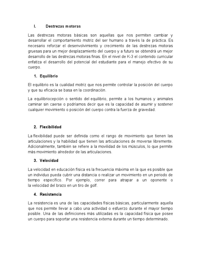 Destrezas Motoras y Actividades Físicas | PDF | Aprendizaje | Deportes