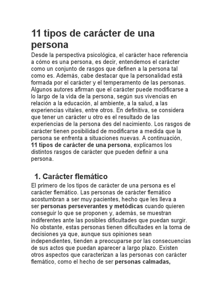 11 Tipos de Carácter de Una Persona | PDF | Las emociones | Desorden ...