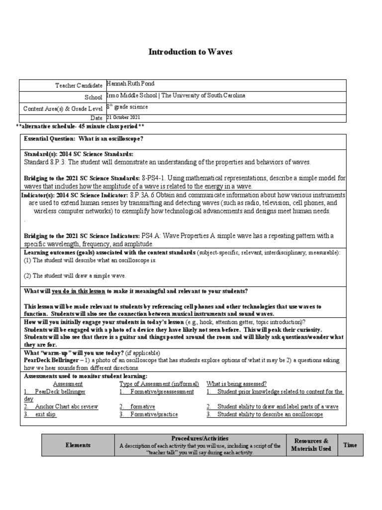Waves Lesson Plan | Download Free PDF | Waves | Teachers