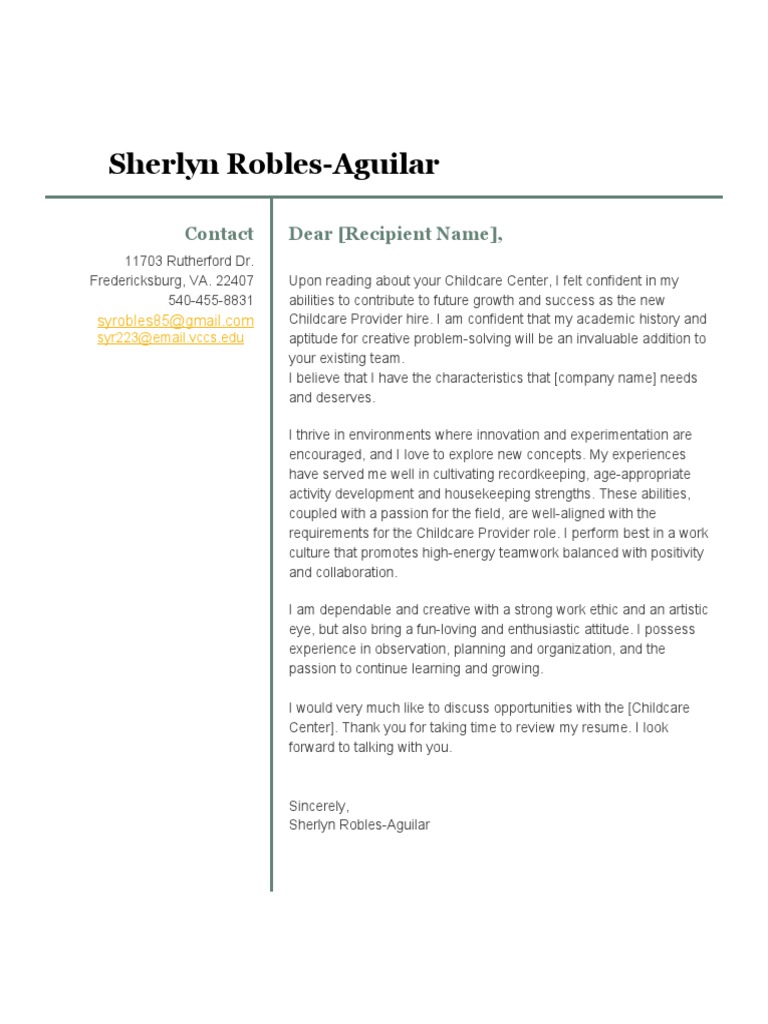 Cover Letter-Robles | PDF | Child Care | Psychology