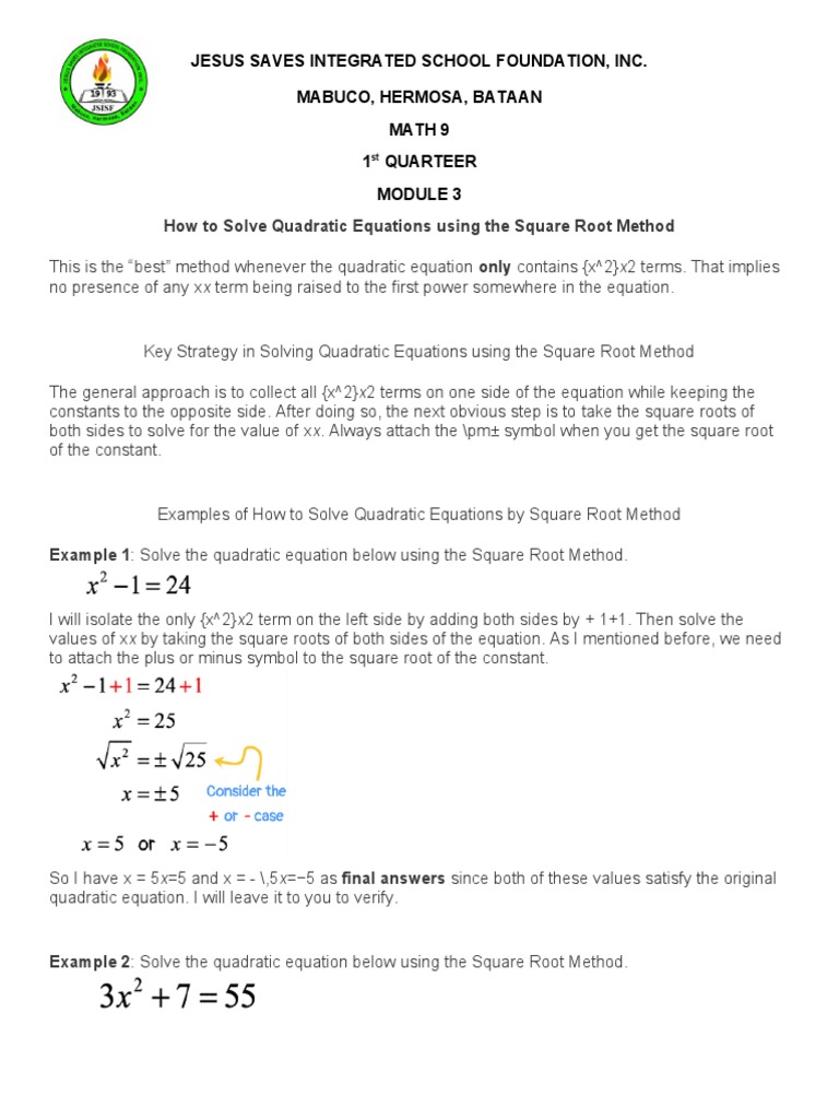 G9module3 q1 | PDF | Quadratic Equation | Equations
