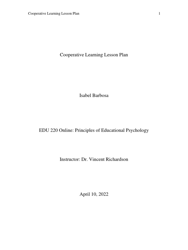 Cooperative Learning Lesson Plan Edu 220 4-10-2022 | PDF | Shape ...