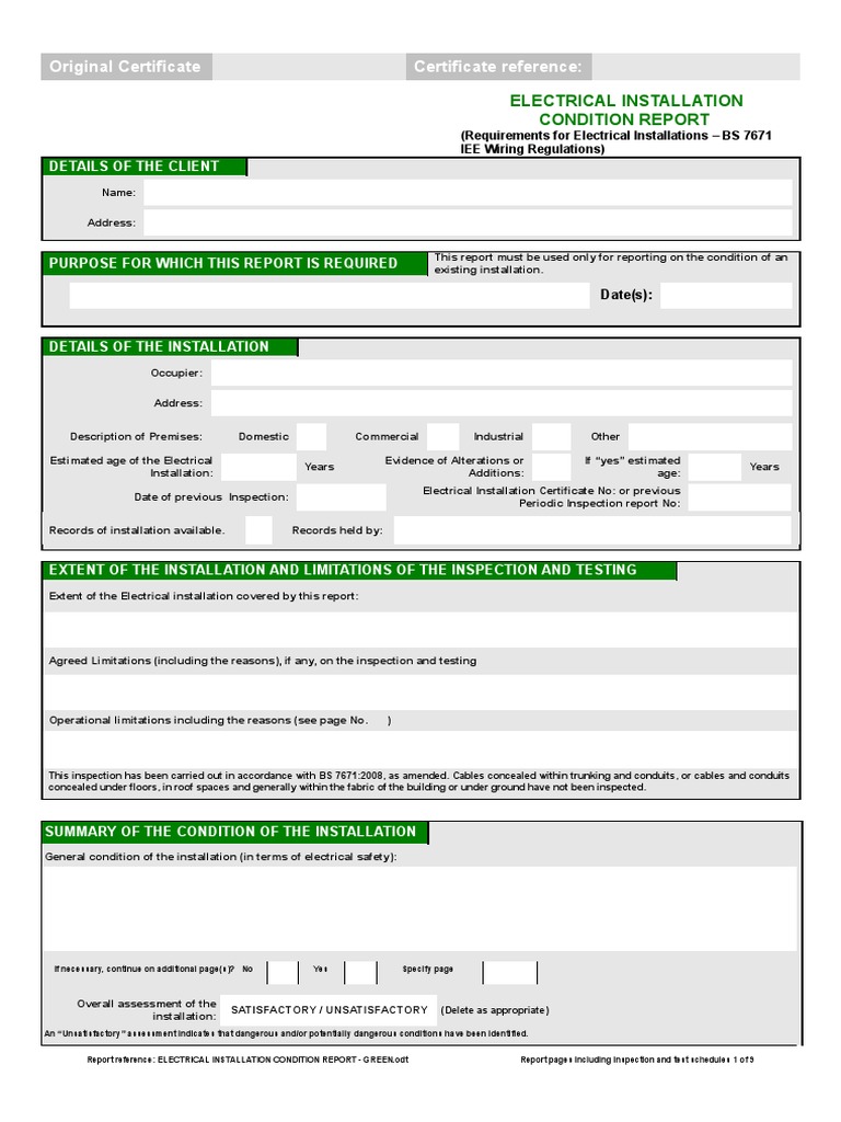 Electrical Installation Condition Report | PDF | Electrical Wiring | Wire