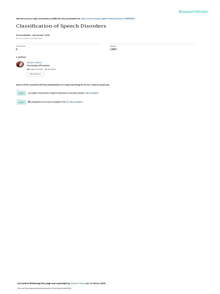 Classification of Speech Disorders: December 2019 | PDF | Human Voice ...