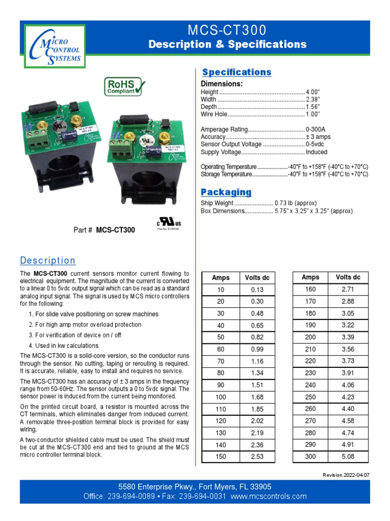 MCS-CT300 Spec Sheet | PDF | Amplifier | Sensor