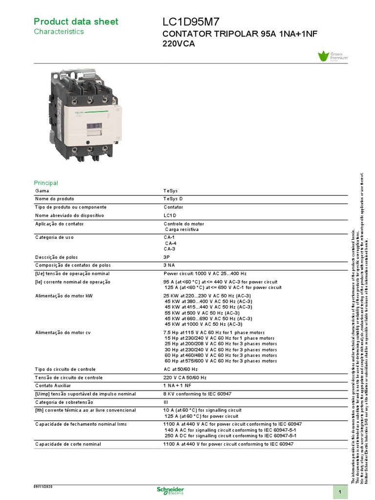 LC1D95M7: Product Data Sheet | PDF | Electrical Equipment | Mechanical ...