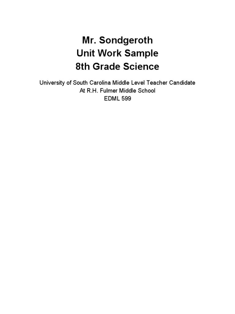 Mr. Sondgeroth Unit Work Sample 8th Grade Science | PDF | Educational ...