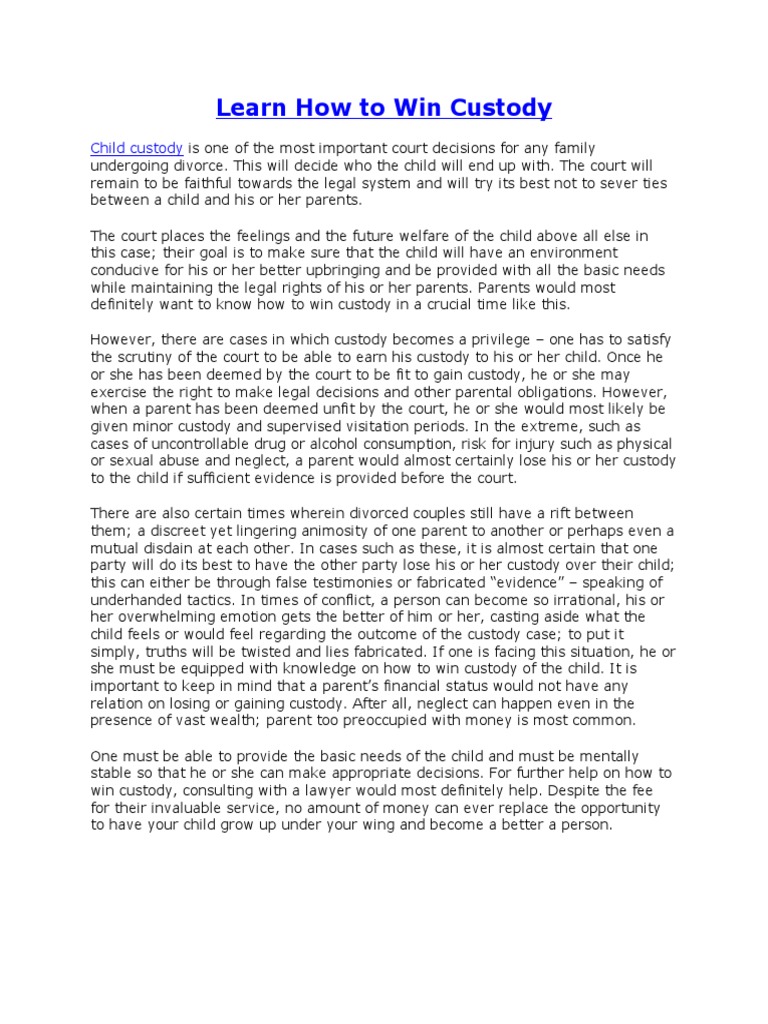 Win Child Custody Battles | Download Free PDF | Child Custody | Contact ...