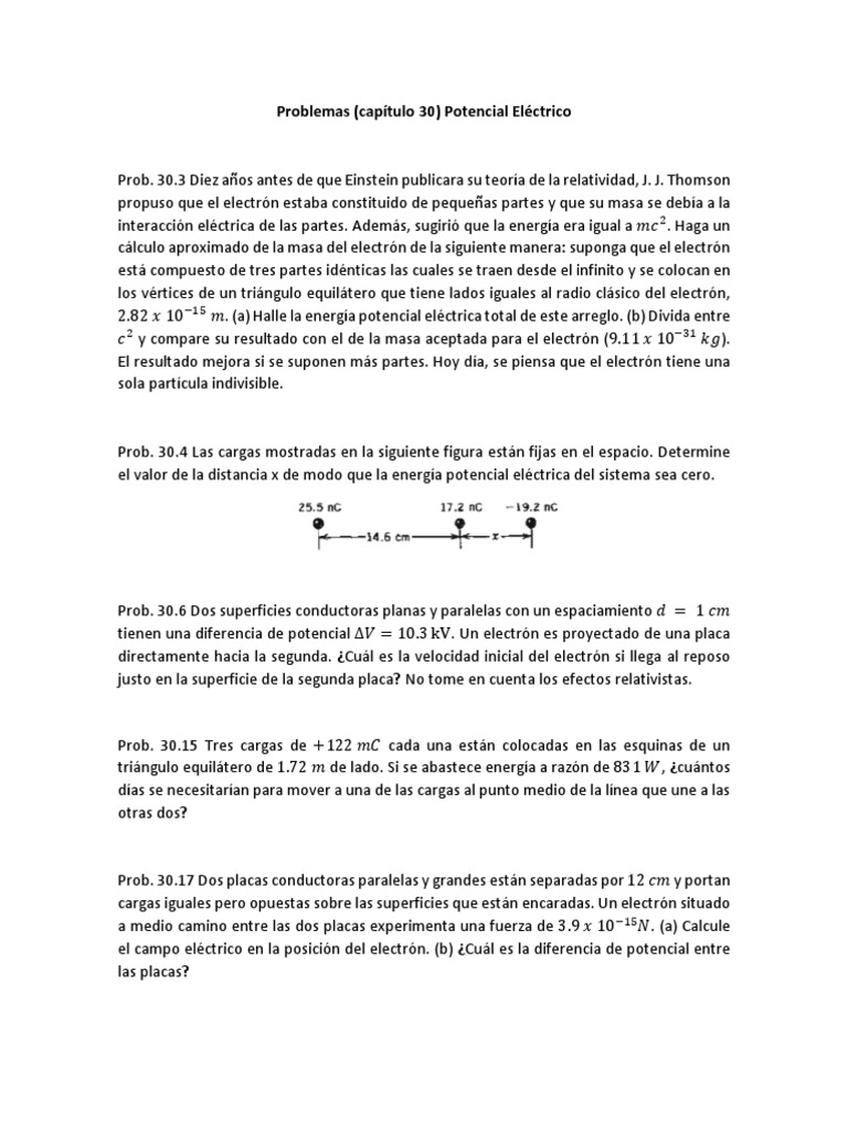 Prob Cap 30 Potencial | PDF | Electrón | Electricidad