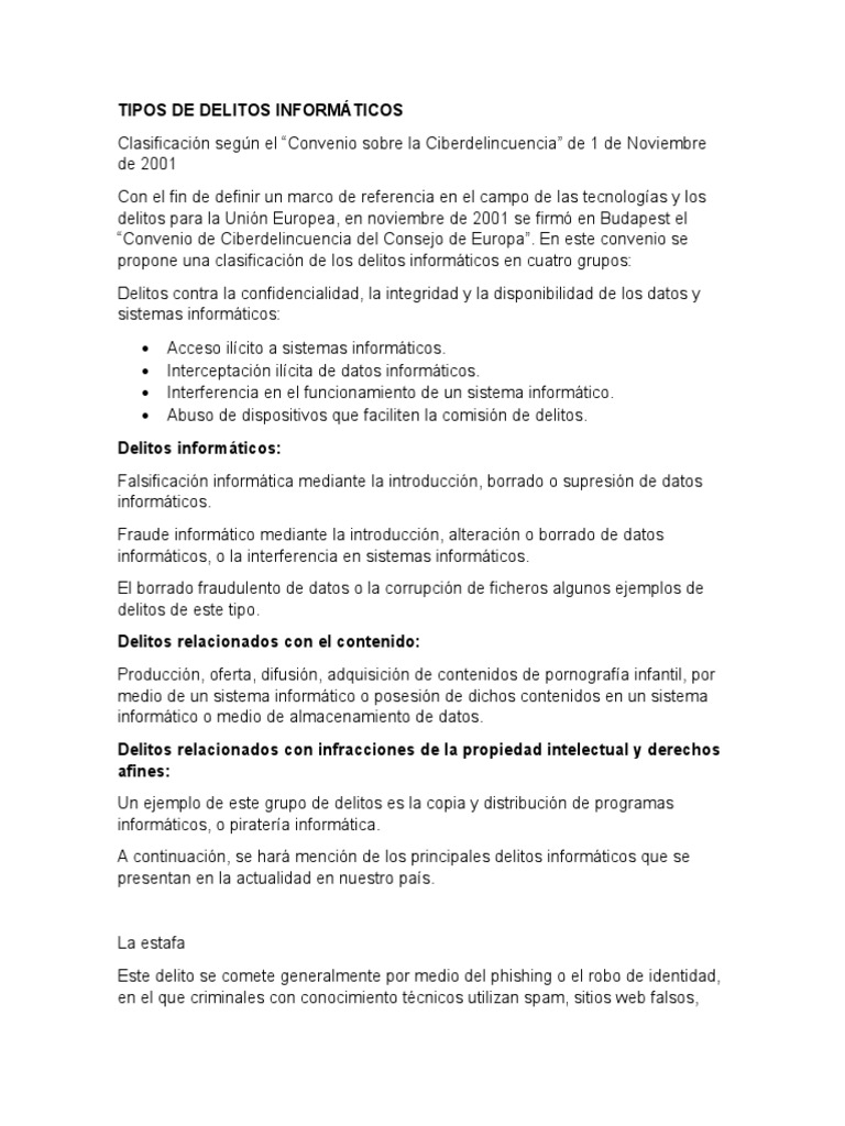 Tipos de Delitos Informáticos | PDF | Cibercrimen | Crímenes