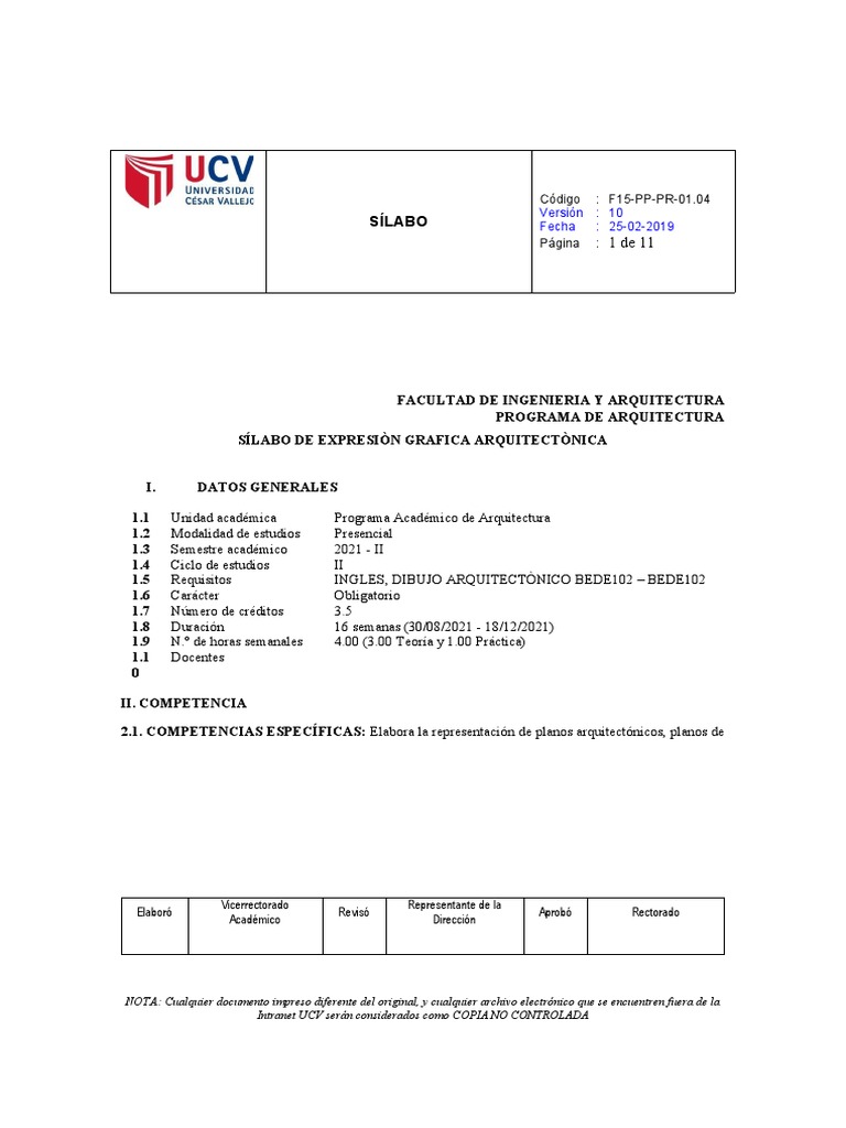 Silabo Expresion Grafica Arquitectonica | PDF | Prueba (evaluación) | Dibujo