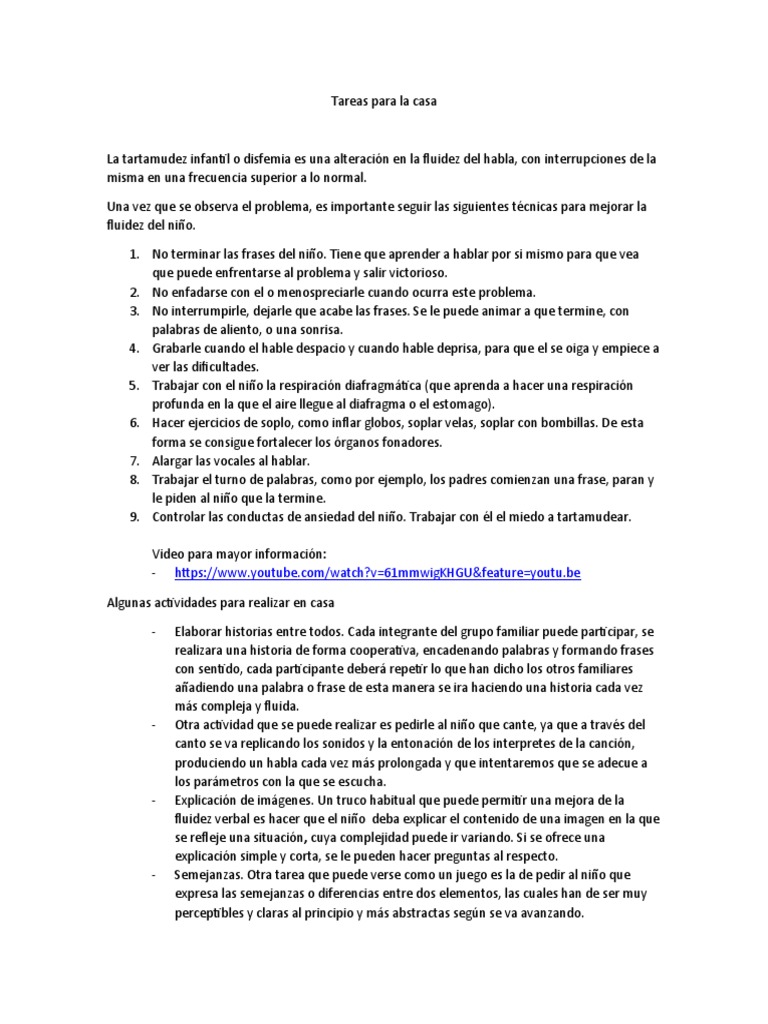 Tareas para La Casa de Fluidez. | PDF | Tartamudeo | Cognición