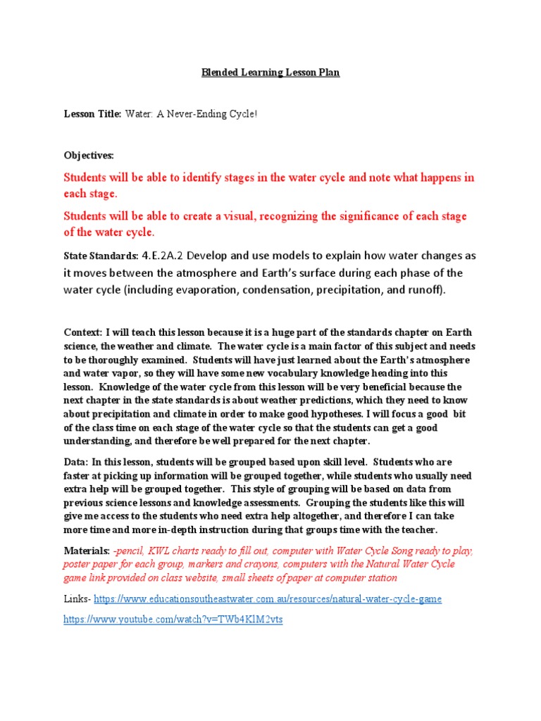 Water Cycle Blended Learning Lesson Plan | PDF | Water | Multimedia