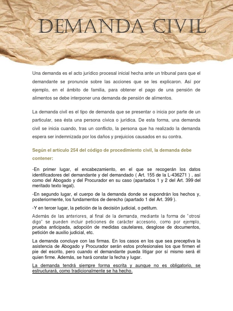 Demanda Civil | PDF | Demanda judicial | Mandato