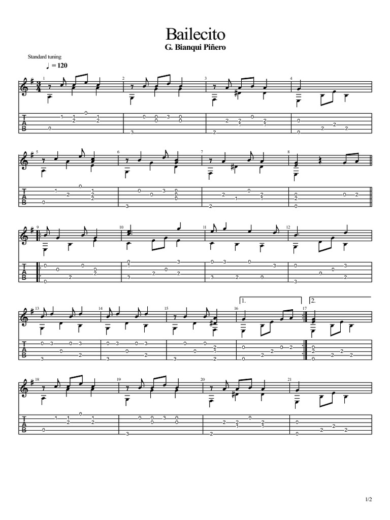 Bailecito Guitar Tabs and Chords | PDF | Chordophones | String Instruments