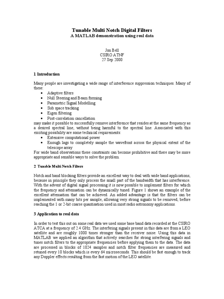 Tunable Multi Notch Digital Filters: A MATLAB Demonstration Using Real Data | PDF | Spectral ...