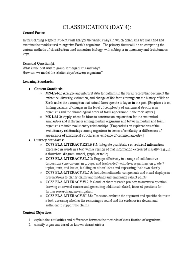 Similarities and Differences Lesson Plan | PDF | Taxonomy (Biology ...