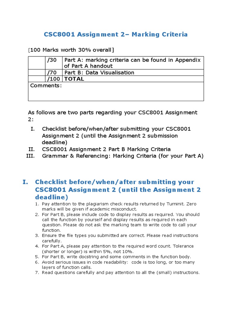 CSC8001 Assignment 2 - Marking Criteria | PDF | Computing | Cognition