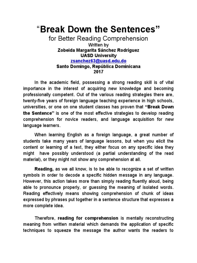 Breaking Down Sentences for Comprehension | PDF | Reading Comprehension ...