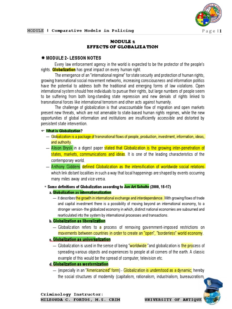 Module 2-Lesson Notes: What Is Globalization? | PDF | Globalization ...