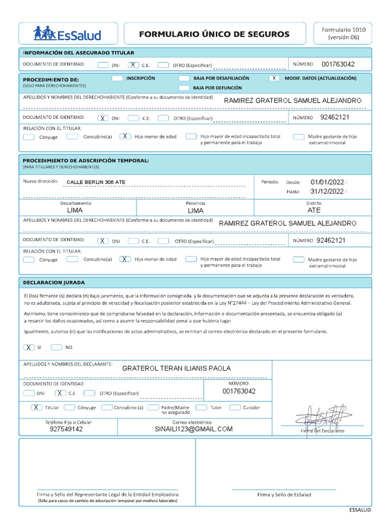 Formulario 1010 Essalud Con Firma | PDF
