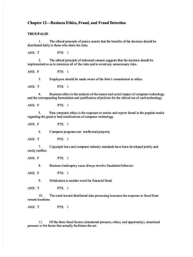 Business Ethics and Fraud Detection Guide | PDF | Financial Transaction ...