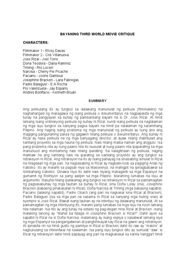 Bayaning Third World Movie Critique | PDF