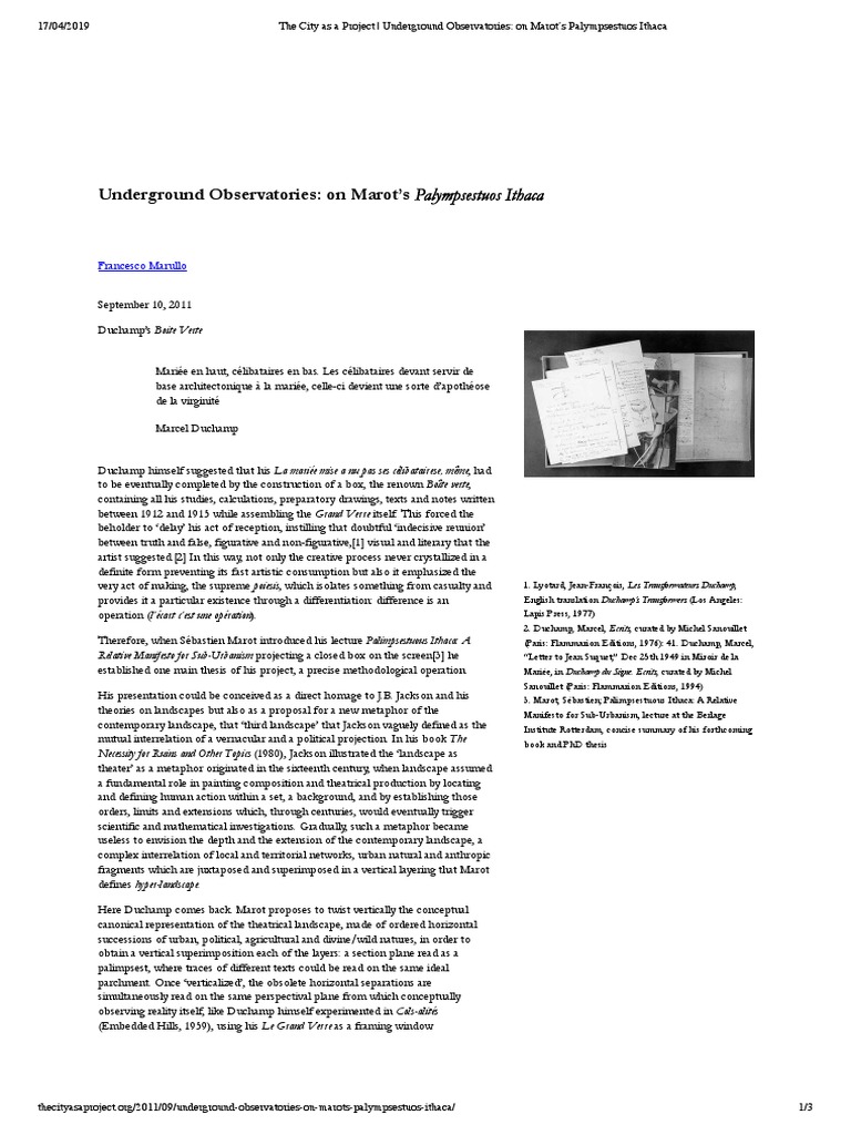 The City As A Project - Underground Observatories - On Marot's ...