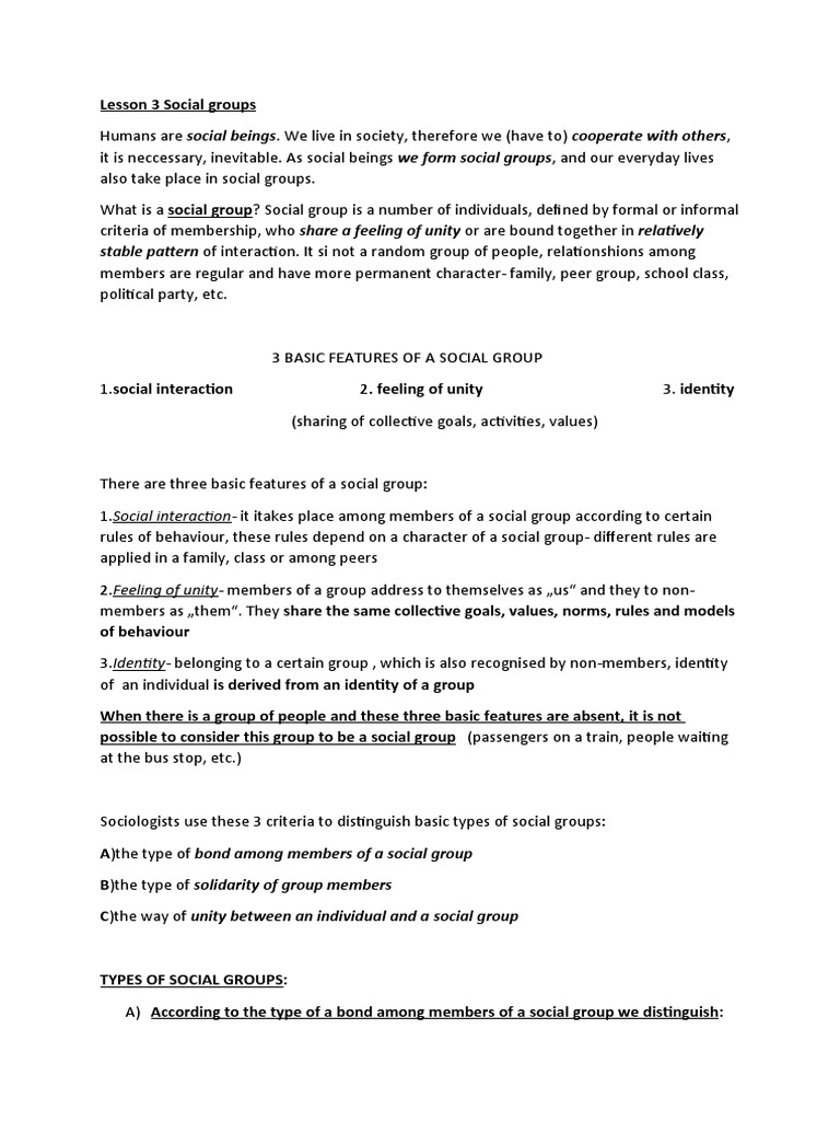 Lesson 3 Social Groups | PDF | Social Group | Identity (Social Science)