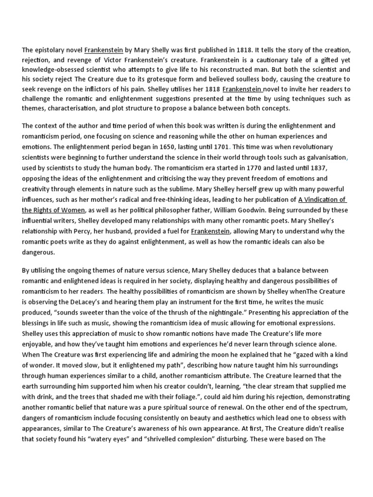 Balancing Romanticism and Enlightenment in Frankenstein | PDF ...