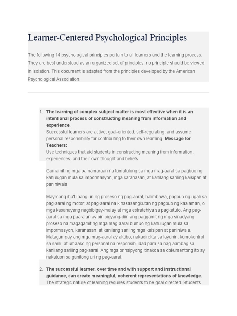 Learner-Centered Psychological Principles | PDF