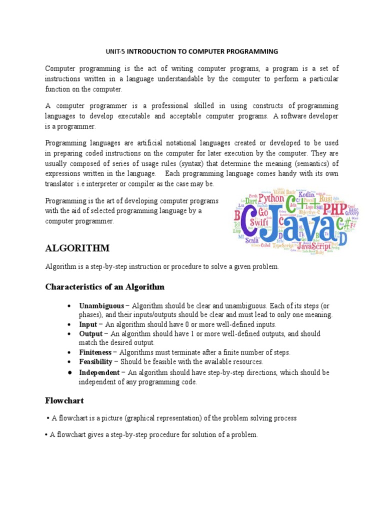 Algorithm: Introduction To Computer Programming | Download Free PDF ...