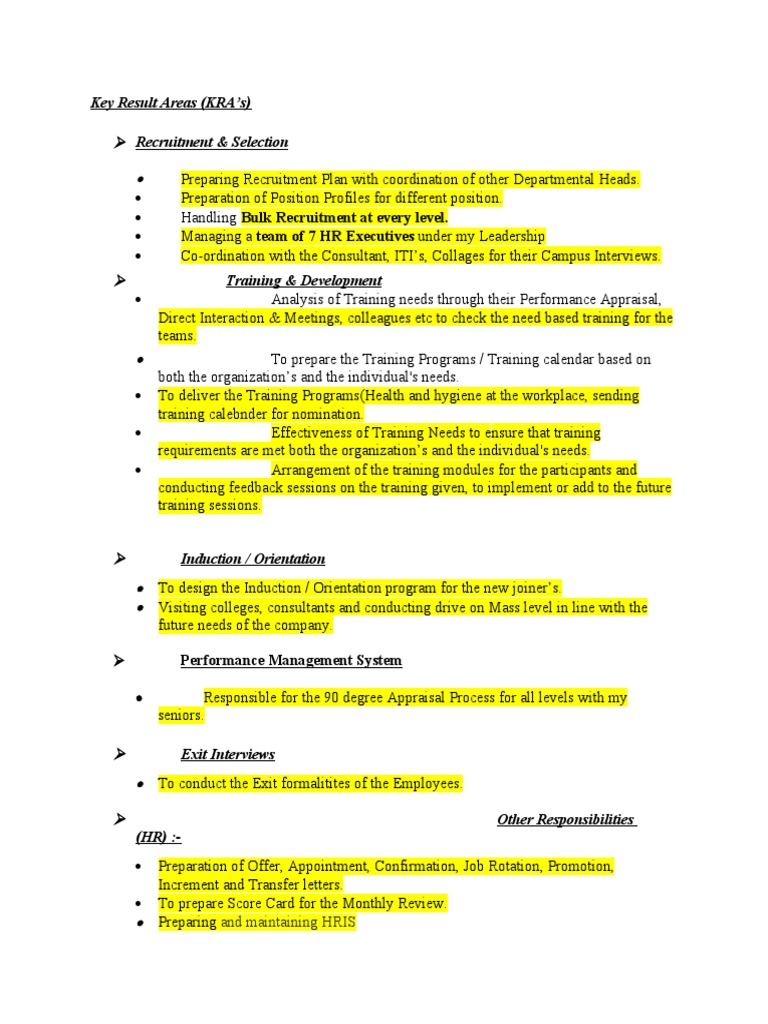 Key Result Areas | PDF | Leadership | Behavioural Sciences