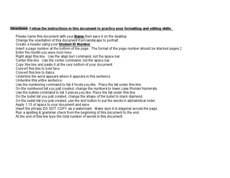 Directions: Follow The Instructions in This Document To Practice Your ...