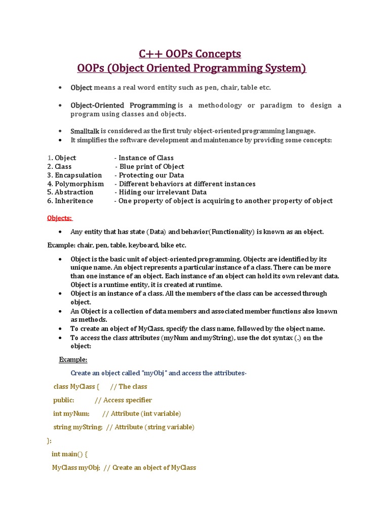 C Oops Concepts Oops Object Oriented Programming System Pdf Object Oriented Programming