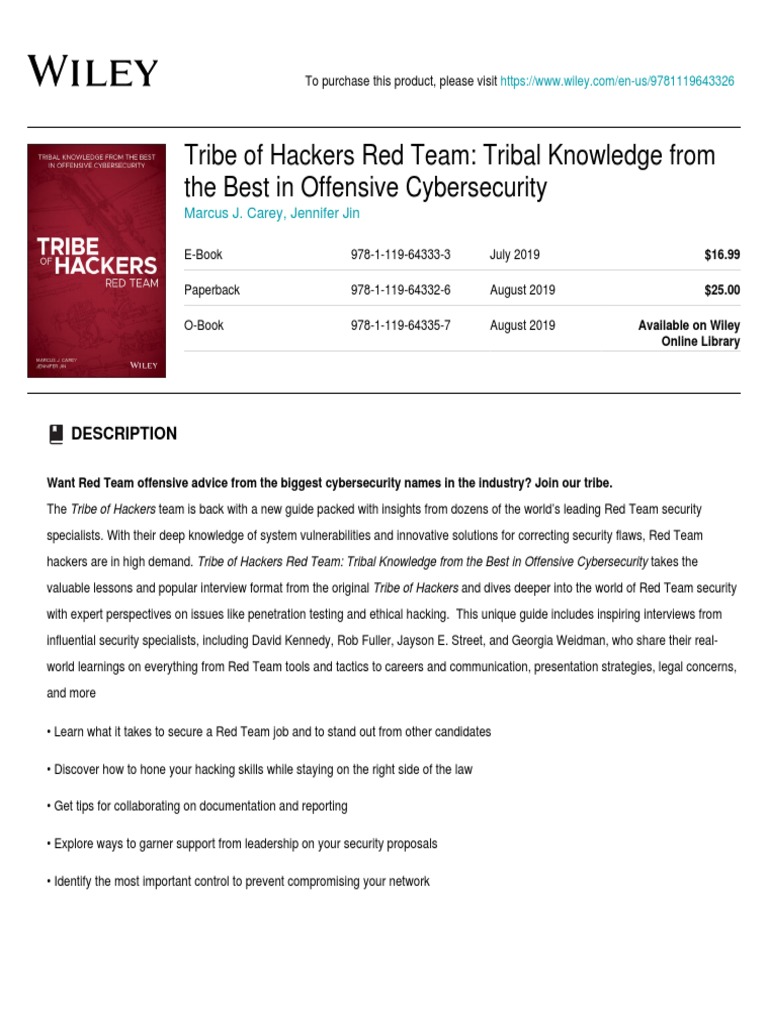 Wiley - Tribe of Hackers Red Team - Tribal Knowledge From The Best in ...