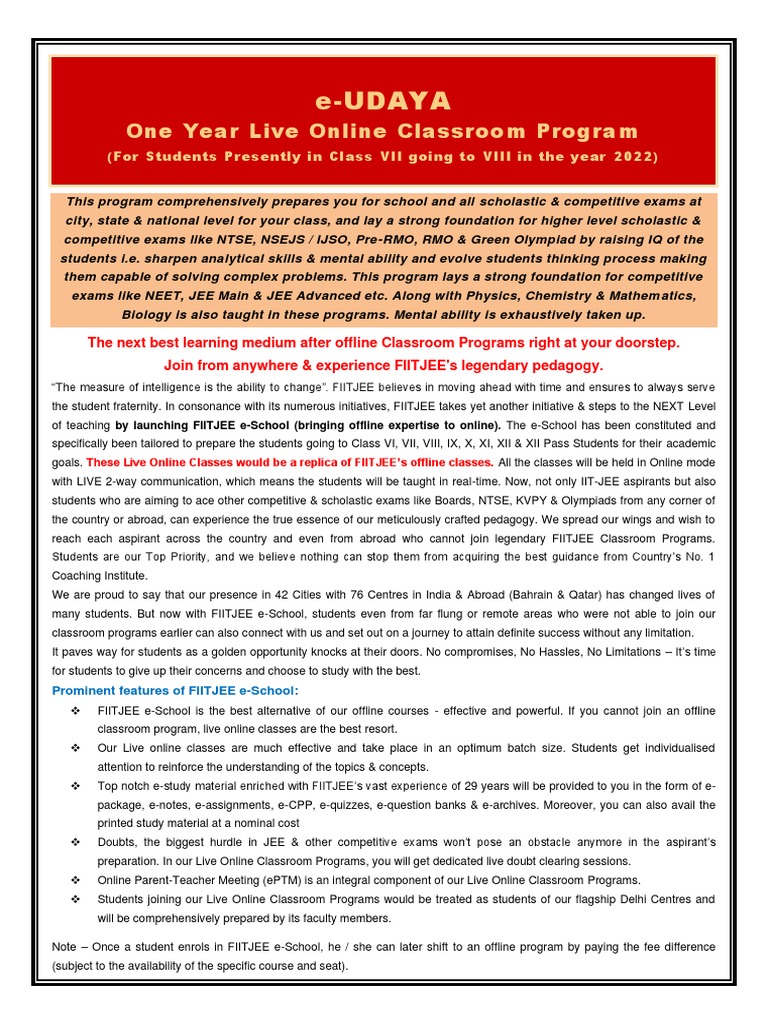 E-Udaya: One Year Live Online Classroom Program | PDF | Test ...