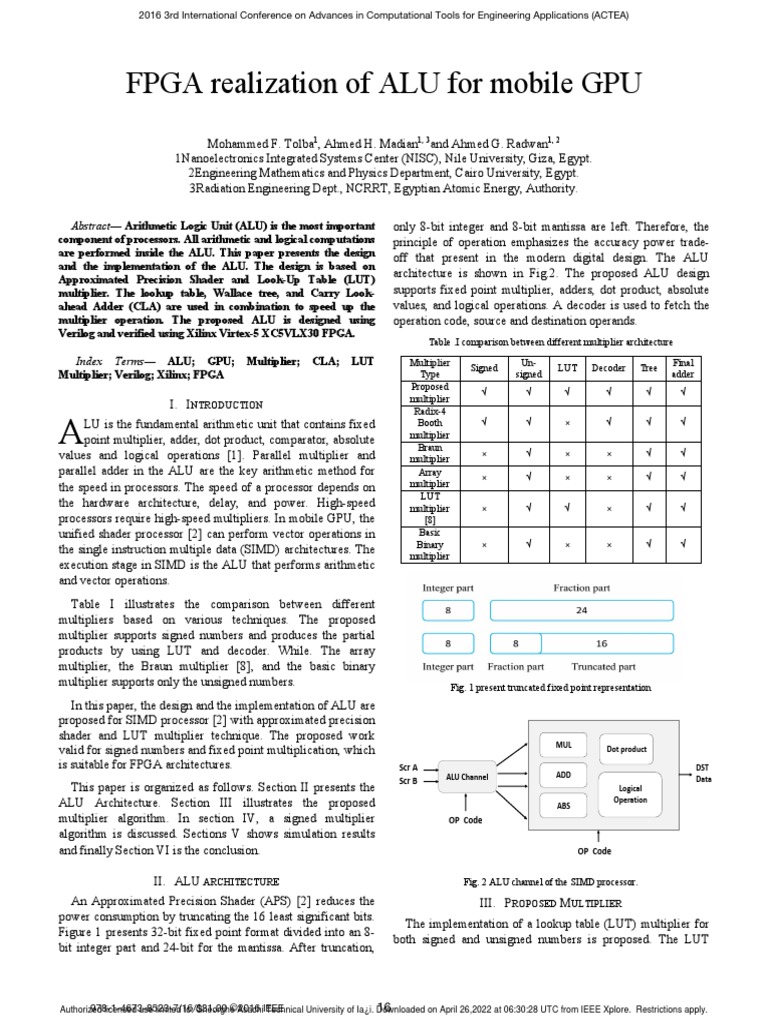 FPGA Realization of ALU For Mobile GPU: Abstract - Arithmetic Logic ...
