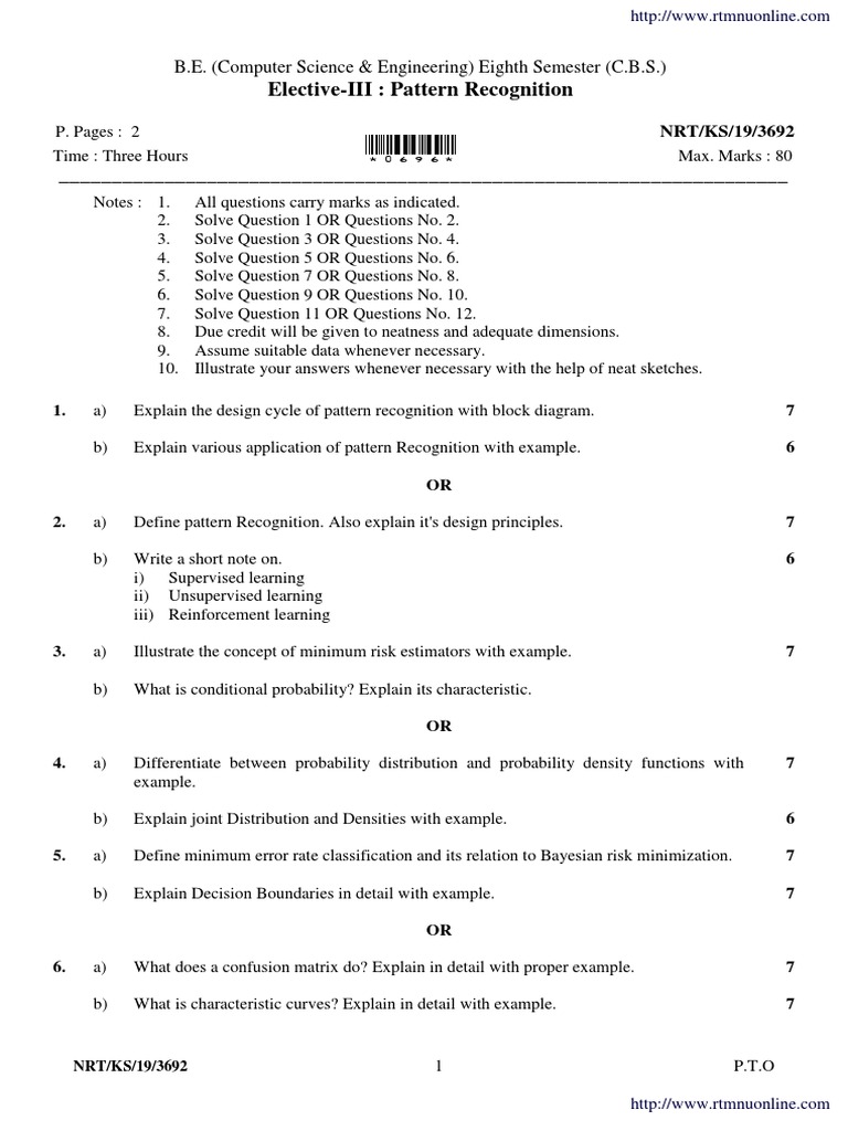 Elective-III: Pattern Recognition: B.E. (Computer Science & Engineering ...