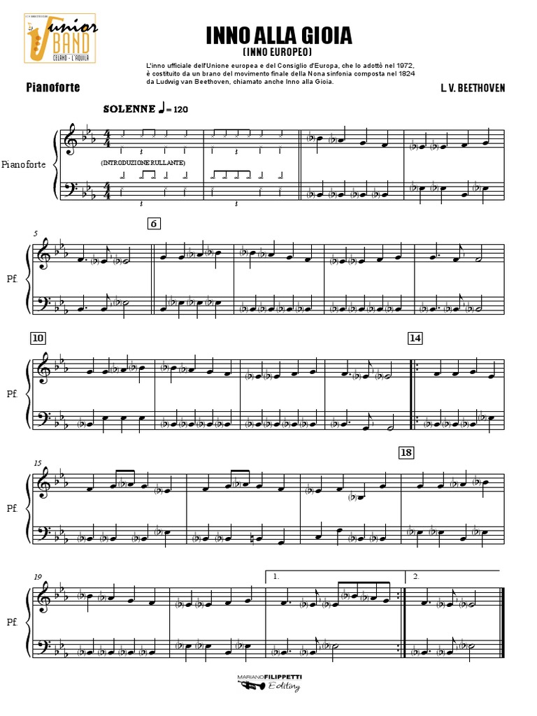 Inno Alla Gioia - Pianoforte | PDF