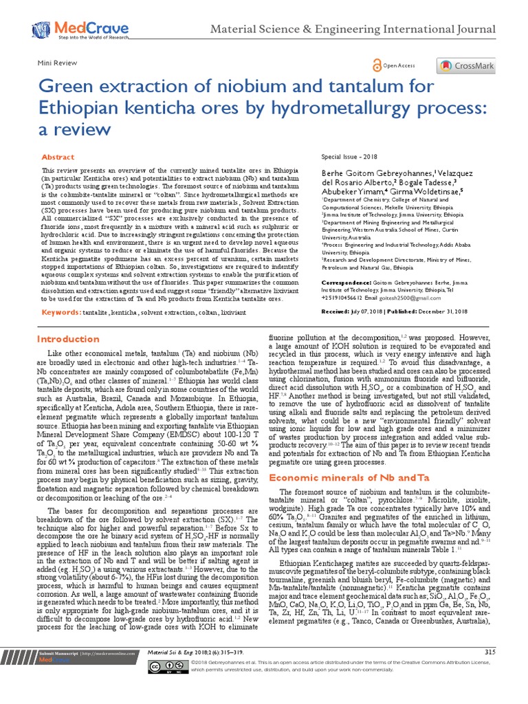 Green Extraction of Niobium and Tantalum For | PDF | Solubility | Lithium