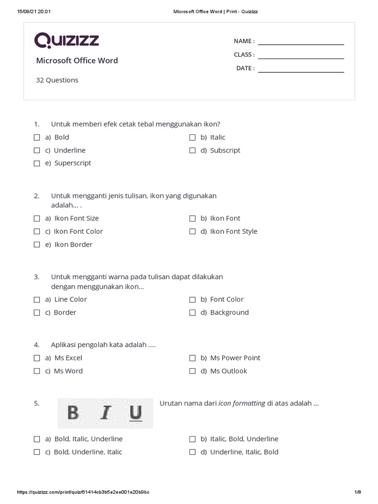 Microsoft Office Word - Print - Quizizz | PDF