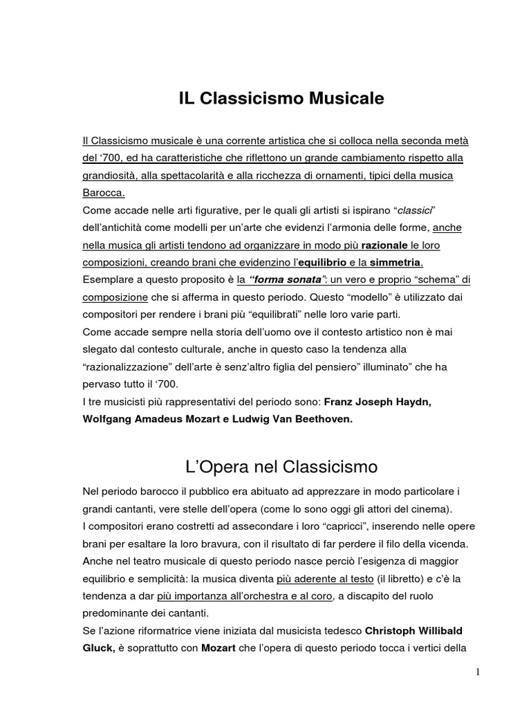 IL Classicismo Musicale | PDF