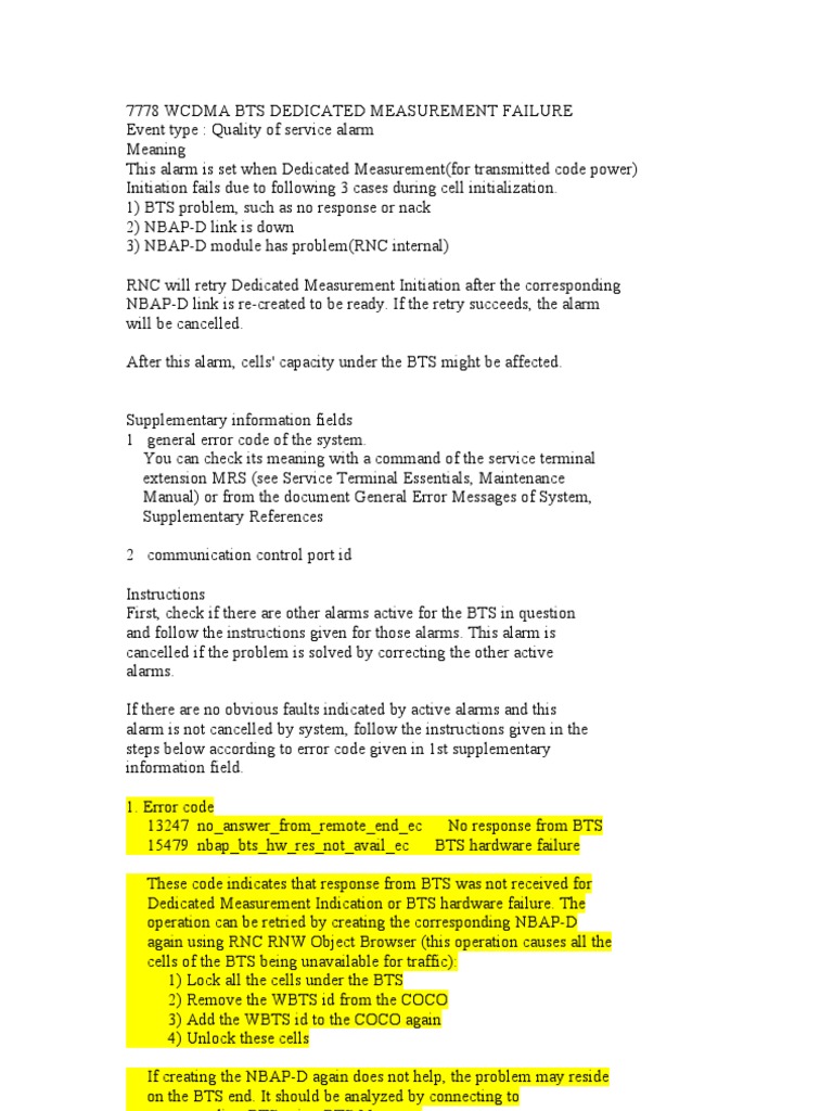 7778 Wcdma Bts Dedicated Measurement Failure | PDF | Information And ...