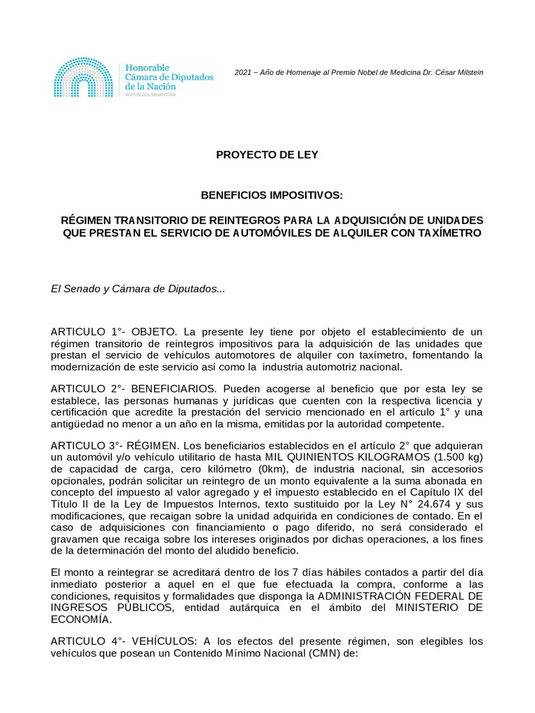 Proyecto de Beneficios Impositivos para Taxis | PDF | Impuestos | Economias